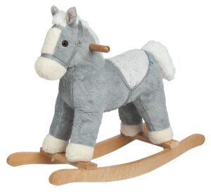 rock my baby pony rocking horse, plush stuffed animal rocker with realistic sound, wooden rocking pony, animal ride on, home decor, for boys & girls (gray horse pony for 18m+),cpc certified