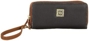 angiehaie stone mountain cornwall leather double zip around checkbook wallet black/tan