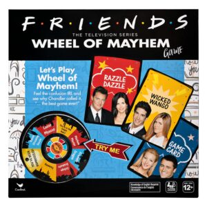 spin master friends tv show, wheel of mayhem game, for adults and kids ages 12 and up