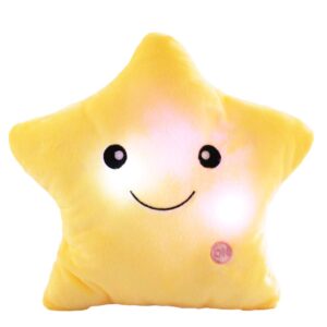 sofipal creative twinkle star shaped plush pillow, led night light glowing cushions plush stuffed toys gifts for kids, decoration (yellow)