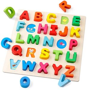 coogam wooden alphabet puzzle – abc letters sorting board blocks montessori matching game jigsaw educational early learning toy gift for preschool year old kids