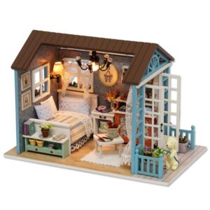 tukiie diy miniature dollhouse kit, 1:24 scale wooden mini doll house accessories with furniture for kids teens adults(forest times)