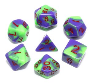 dnd dice set purple & green rpg polyhedral dice fit dungeons and dragons(d&d) pathfinder mtg tabletop role playing game 7-die dice set