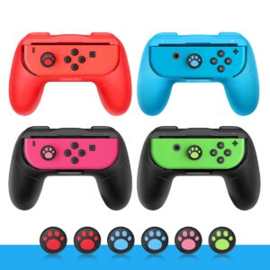 joy con grip for nintendo switch joy-con 4-pack/wear-resistant smooth surface handle kits with 6pcs cat paw silicone thumb joystick caps cover