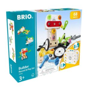 brio builder 34592 - builder record and play set - 67-piece construction set stem toy with wood and plastic pieces and a sound recorder for kids age 3 and up