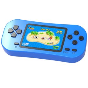 beijue retro handheld games for kids built in 218 classic old style electronic game 2.5'' screen 3.5mm earphone jack usb rechargeable portable video player children travel holiday entertain (blue)