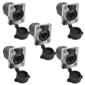 anmbest 5pcs panel mounting rj45 ip65 waterproof pcb signal panel cat5/5e/6 8p8c connector ethernet lan cable connector double head coupler adapter female to female with waterproof/dust cap