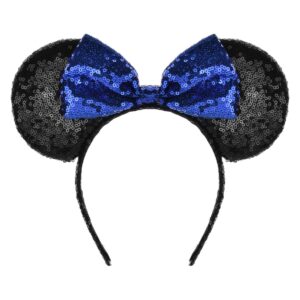 a miaow sequin black mouse ears headband mm glitter hair clasp adults women butterfly hair hoop birthday party holiday park photo supply (black and blue)