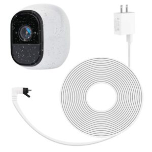 alertcam 30ft/9m weatherproof outdoor power cable for arlo pro and arlo pro 2, with quick charge 3.0 power adapter charger continuously charging your camera (white)