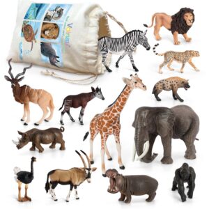 volnau safari animal figurines toys 13pcs africa figures for kids toddlers christmas decoration gift preschool educational zoo pack lion jungle forest king set