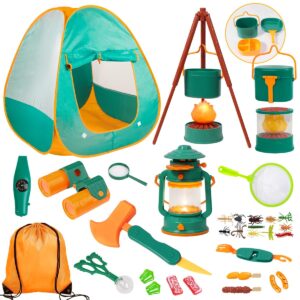 meland kids camping set with tent - toddler toys for boys with campfire, camping toys for kids indoor outdoor pretend play, gift idea for boys age 3,4,5,6 year old birthday christmas (green)