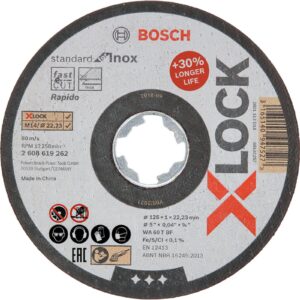 bosch professional 1x standard for inox x-lock cutting disc (for stainless steel, Ø 125 x 1 x 22,23 mm, straight, accessory angle grinder)