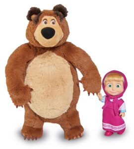 masha and the bear jada toys, masha plush set with bear and doll toys for kids, ages 3+, nylon, 109301072, 9.8 inches