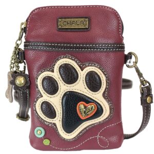 chala paw print cellphone crossbody convertible strap chala handbag dog lover, dog mom, 5" x 7.5" x 1"