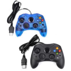 xbox classic controller s-type wired gamepad for xbox s type console (black and clearblue)