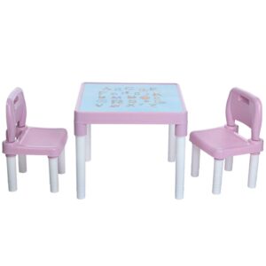 toxz plastic kids table and 2 chairs set,for boys0 or girls toddler,with english alphabet table,curved table corner,safety environmentally friendly material(ship from us!)