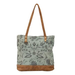 myra bag efflorescence upcycled canvas & leather tote bag s-1464