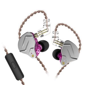 erjigo kz zsn pro dynamic hybrid dual driver in ear earphones detachable tangle-free cable musicians in-ear earbuds headphones (purple with microphone)