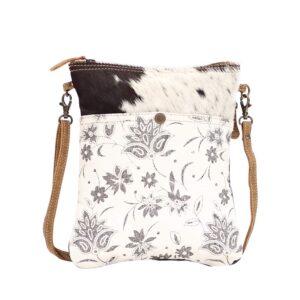 myra bag anemone upcycled canvas & cowhide small crossbody bag s-1499