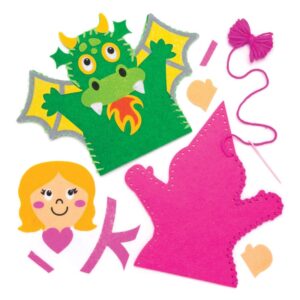 baker ross fairy tale hand puppet sewing kits - pack of 4, make your own wooden puppets, puppets for kids, wooden crafts for kids to assemble and decorate (aw692)