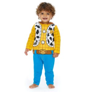 pixar toy story woody toddler boys zip up coverall blue/yellow 2t