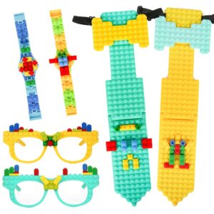 proloso building blocks bricks glasses watch bow tie diy toys kids birthday gifts party favors pack of 6