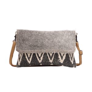 myra bag pearl grey upcycled canvas & cowhide small crossbody bag s-1490