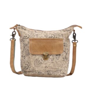 myra bag doyen upcycled canvas & leather shoulder bag s-1524