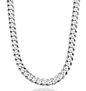 miabella solid 925 sterling silver italian 9mm solid diamond-cut cuban link curb chain necklace for men- and women, made in italy