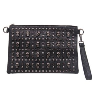 women rivets skull clutch purses small shoulder bag party wristlet handbag bag evening long purse