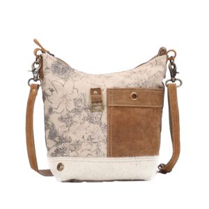 myra bag buttercup upcycled canvas & cowhide shoulder bag s-1480