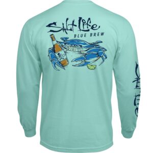 salt life blue brew crab long sleeve classic fit shirt, golden haze, large