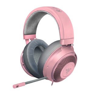 razer kraken gaming headset: lightweight aluminum frame, retractable noise isolating microphone, for pc, ps4, ps5, switch, xbox one, xbox series x & s, mobile, 3.5 mm audio jack - quartz pink