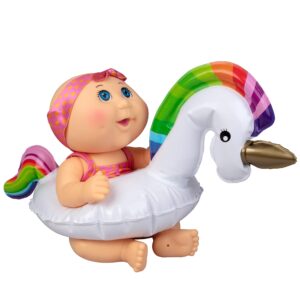 cabbage patch kids splash n' float toy doll for pool, beach, bath & swimming - it really floats in water! - baby with unicorn inflatable tube - summer gift for kids ages 2+