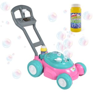 sunny days entertainment bubble-n-go toy lawn mower with refill solution | pink bubble blowing toy - maxx bubbles