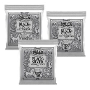 3 pack ernie ball p02406 ernesto palla nylon black and silver classical tie on set