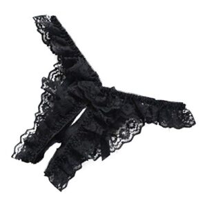 toxz sexy lace bow thong g-string t-back panty open side women underwear,floral lace satin embroidered crotchless,black,plunging eyelash