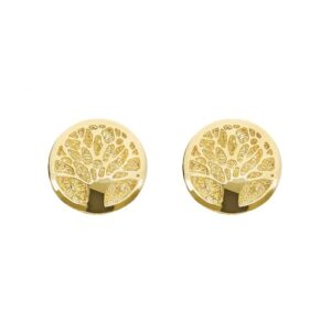 lucchetta - 14 karat yellow gold tree of life studs | 14k solid gold earrings for women | diameter 0.39in