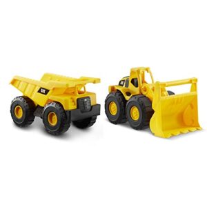 cat construction toys, 2 pack 7" mini crew toy trucks with articulated parts, fun and durable for indoor/outdoor use, ages 2+