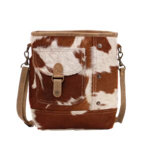 myra bag nut brown upcycled canvas & cowhide shoulder bag s-1463