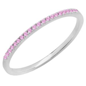 dazzlingrock collection round pink sapphire women anniversary wedding band stackable ring, 10k solid white gold, size 7