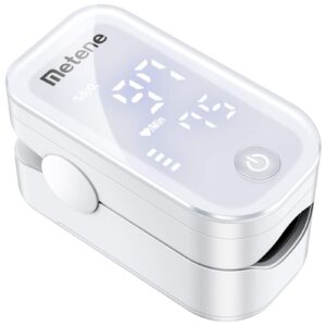 metene pulse oximeter fingertip, blood oxygen saturation monitor with accurate fast spo2 reading oxygen meter, oxygen monitor with lanyard and batteries (white)