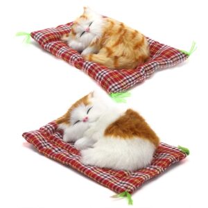 coolayoung 2pcs sleeping cat on pad doll toy, cute mini kitten on pad with meows sounds decor hand toy gift for kids boys girls