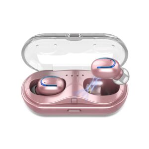 mini wireless earbuds, bluetooth earphones in ear with wireless charging case, ipx7 waterproof wireless mini tws mic hi-fi stereo sport headphones for iphone/samsung/android(rose gold)