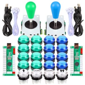 eg starts 2 player arcade game diy kits part 2 ellipse oval bat joystick handles + 20 led lit arcade buttons green & blue kits