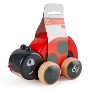 hape ladybug pull-along | easy pull flapping wooden toddler toy, multi-color