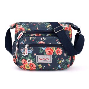 casual nylon floral shoulder bag for women crossbody bag messenger bags travel handbags with adjustable strap waterproof (rosebush)