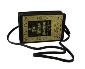 things2die4 black and gold witch's companion book crossbody purse