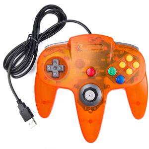 luxmo premium classic n64 usb controller, usb n64 gamepad joystick pc controllers for windows pc retro pie (clear orange)