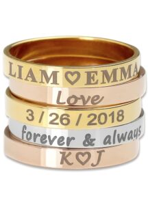 mignonandmignon personalized engraved rings for women friendship matching rings custom coordinate stacking best friend memorial - r4